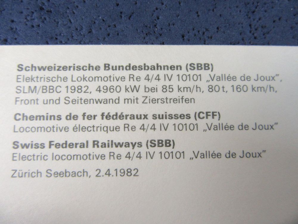 AK SBB E-LOK Re4/4 VALLE DE JOUX SLM/BBS 1982 (Gebraucht) in Ettingen für CHF 4.95 – mit ...