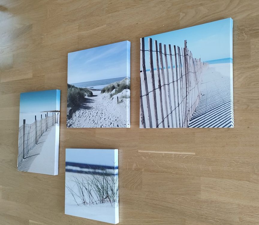 Sommerdeko - 4er Set Leinwandbilder Strand, Meer & Dünen (Gebraucht) in Therwil für CHF 19 – mit ...