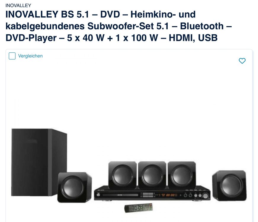 Home Cinema Inovalley Bluetooth BS5.1-DVD 300 Watts neu (Neu und originalverpackt) in Ermatingen ...