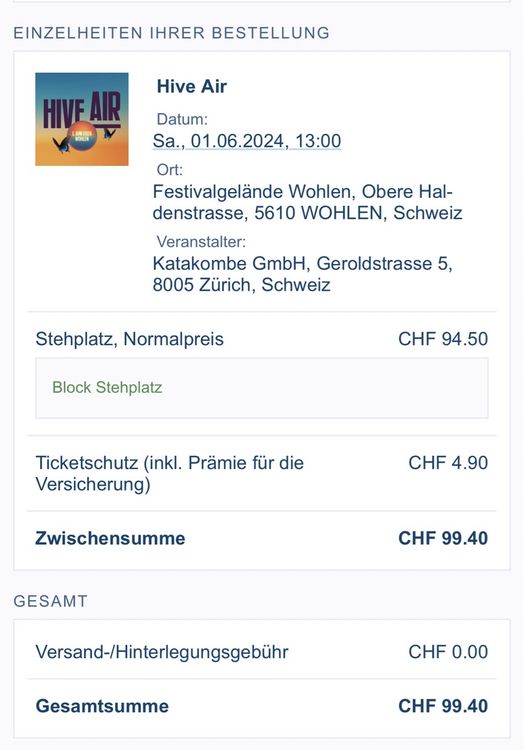 Hive Air Ticket 2024 | Kaufen auf Ricardo