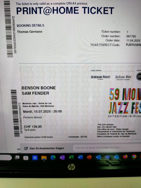 Benson Boone und Sam Fender Konzert Montreux Jazz Festival | Kaufen auf ...