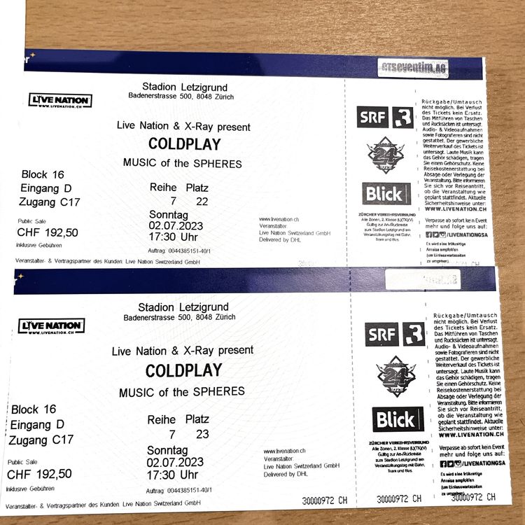COLDPLAY Sitzplatztickets Sonntag, 2. Juli 2023 (Neu und ...