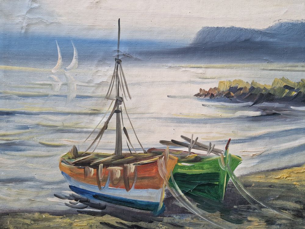 Gemälde Hafen Fischer Meer Landschaftsbild Ölgemälde Schiffe | Kaufen auf Ricardo
