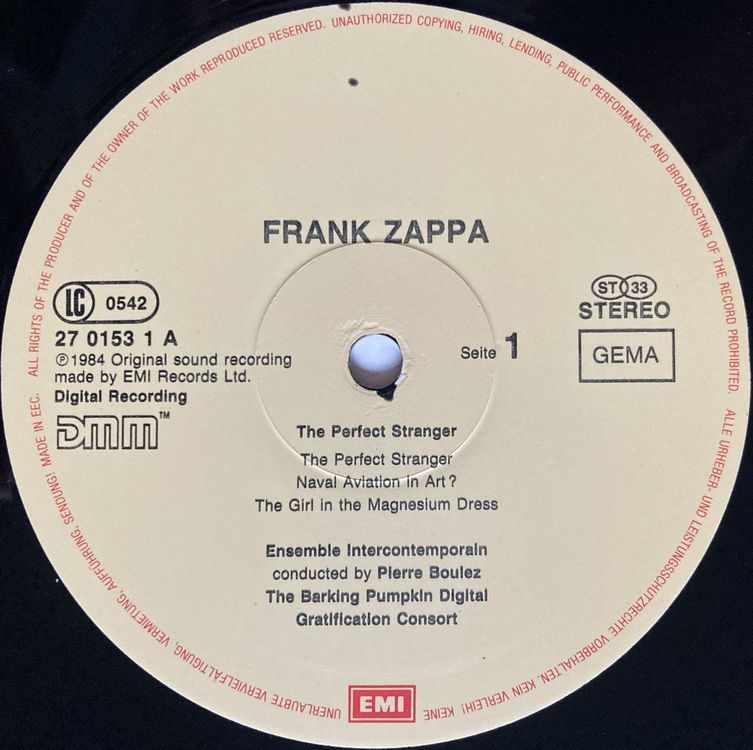 FRANK ZAPPA / BOULEZ CONDUCT ZAPPA - THE PERFECT STRANGER (Gebraucht) in Bottens für CHF 14 ...