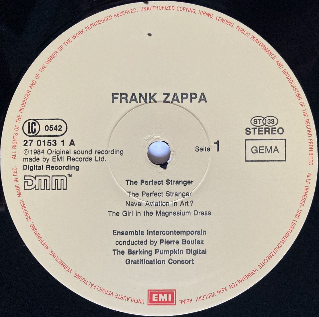 FRANK ZAPPA / BOULEZ CONDUCT ZAPPA - THE PERFECT STRANGER (Gebraucht ...