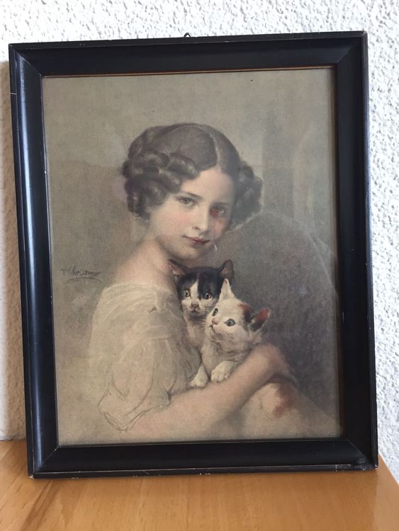 altes Bild Mädchen mit Katzen (Gebraucht) in Schwarzenburg für CHF 22 ...