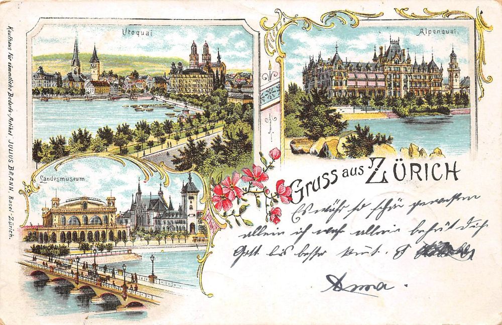 Gruss aus Zürich, Litho, Alpenquai, Landesmuseum | Kaufen auf Ricardo