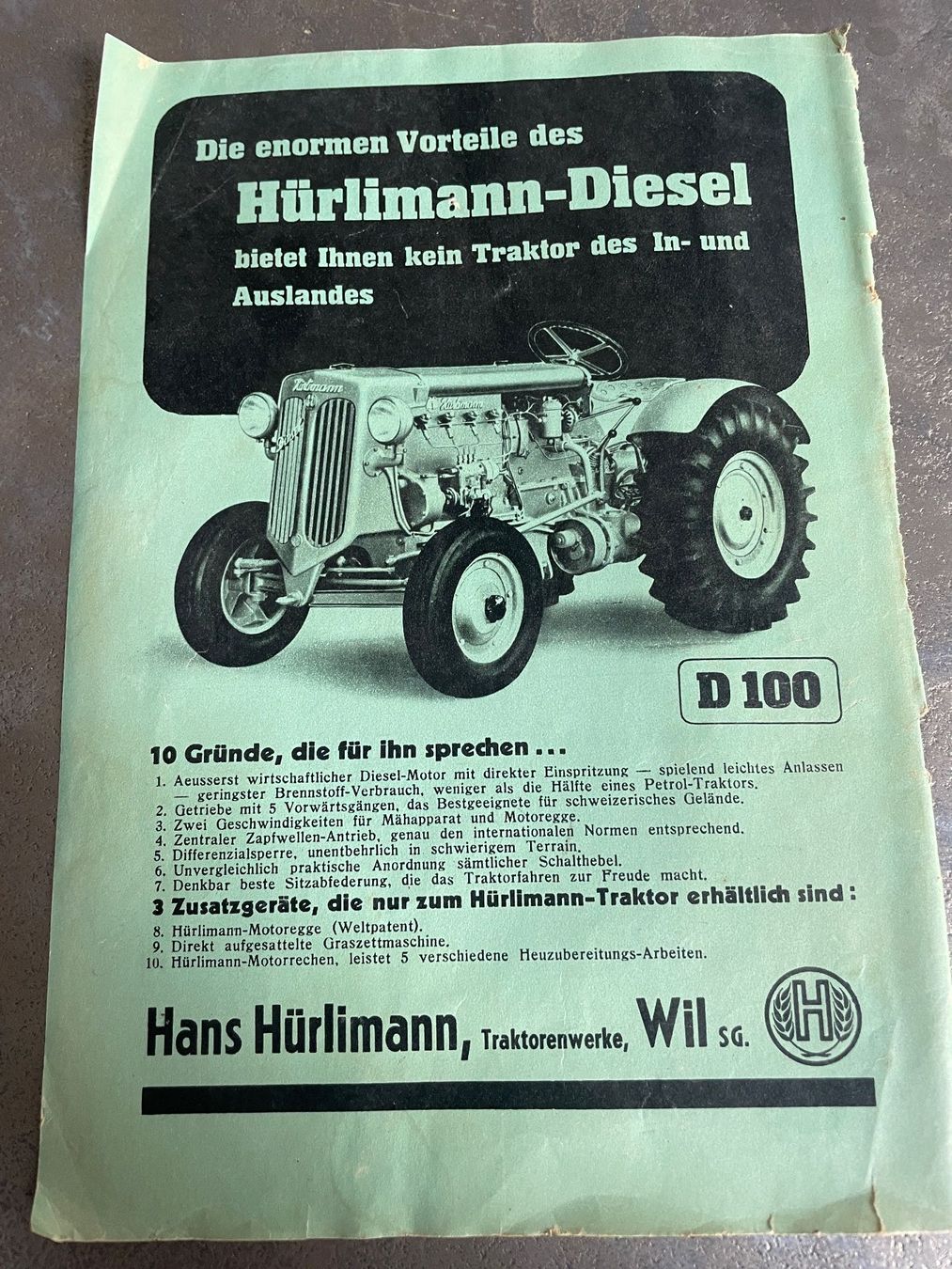 Antike Traktorenwerbung Hürlimann Diesel D 100 (Gebraucht) in ...