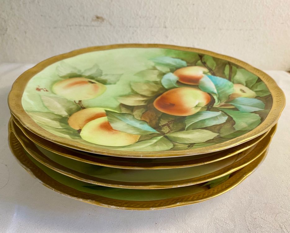 4 antike Künstlerteller von Ginori Früchte Goldrand 1900 (Gebraucht) in Zürich für CHF 120 – mit ...