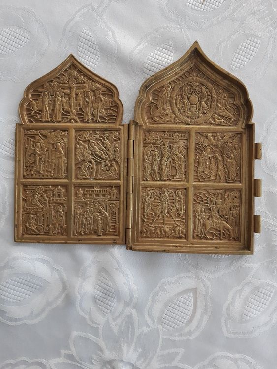 russische Reise Ikone, , antik, Broncé 2 teilig | Kaufen auf Ricardo