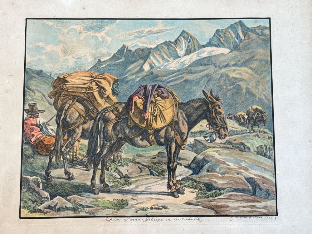 Gravure aquarellée. Johan-Adam KLEIN. Auf dem Furka 1820 | Kaufen auf ...
