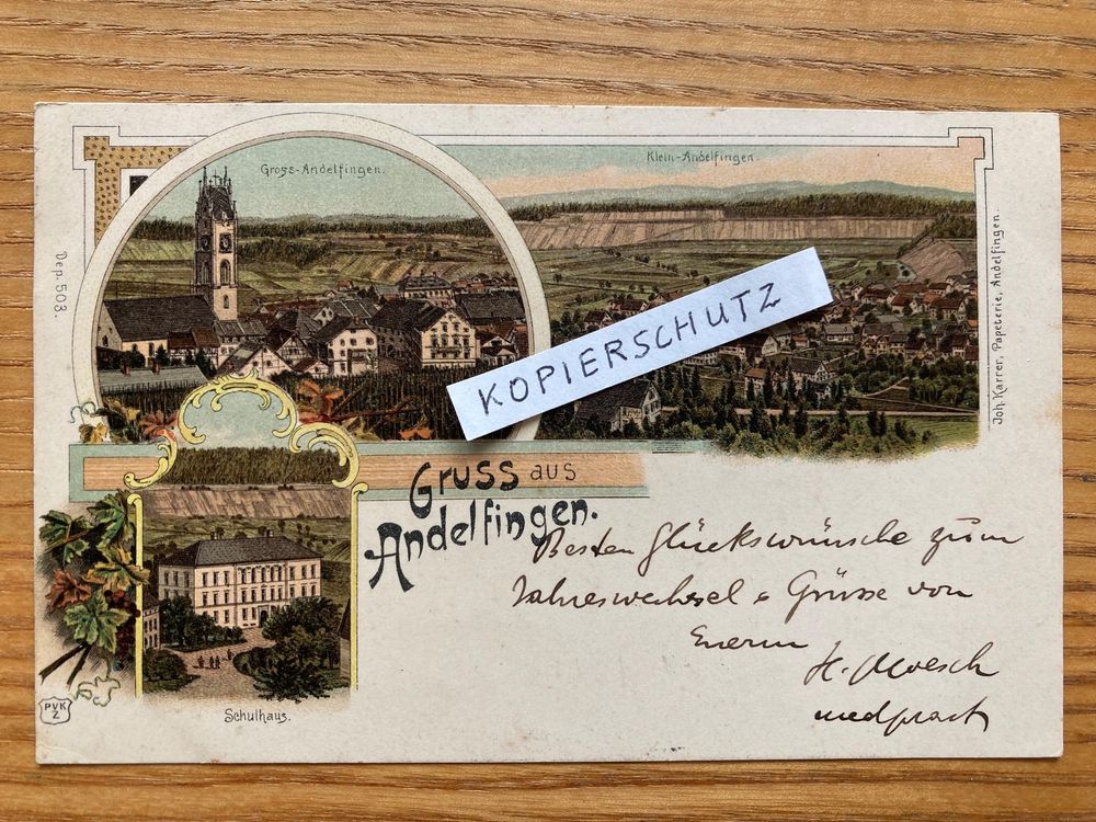 Postkarte Farblitho „Gruss aus ANDELFINGEN“, gelaufen 1901 | Kaufen auf Ricardo