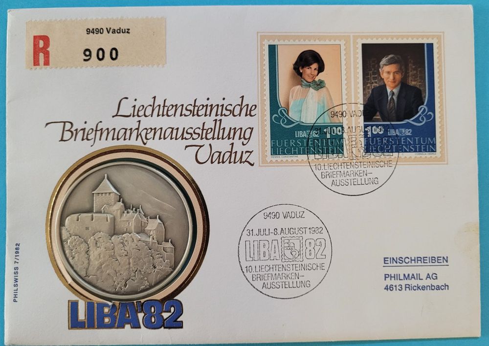 Münzbrief LIBA '82 - Briefmarken-Ausstellung Vaduz (Gebraucht) in Oberriet SG für CHF 4 – mit ...
