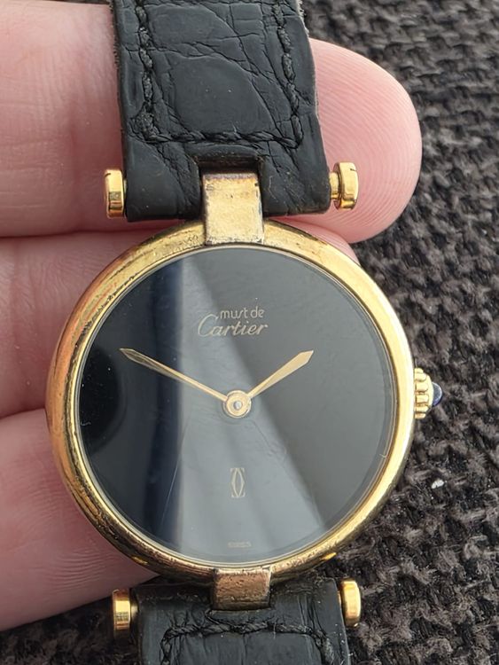 Cartier Must de Cartier, montre vintage, cuir noir. (Gebraucht) in ...