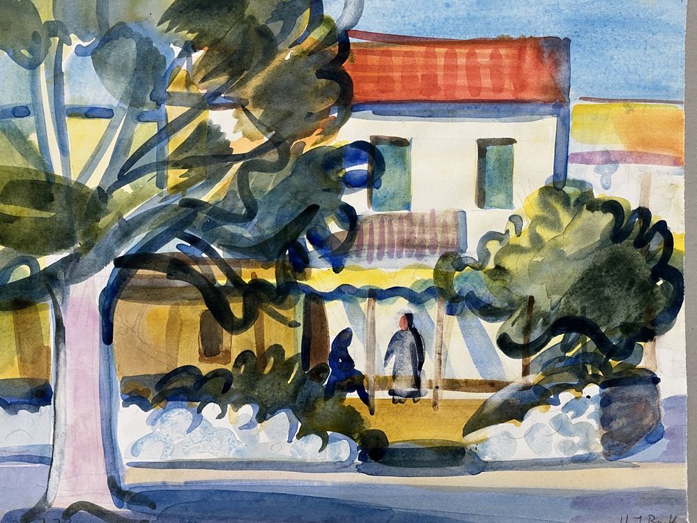 Aquarell / Vorgarten - Szene von Hans Jakob Barth 1973 (Gebraucht) in ...