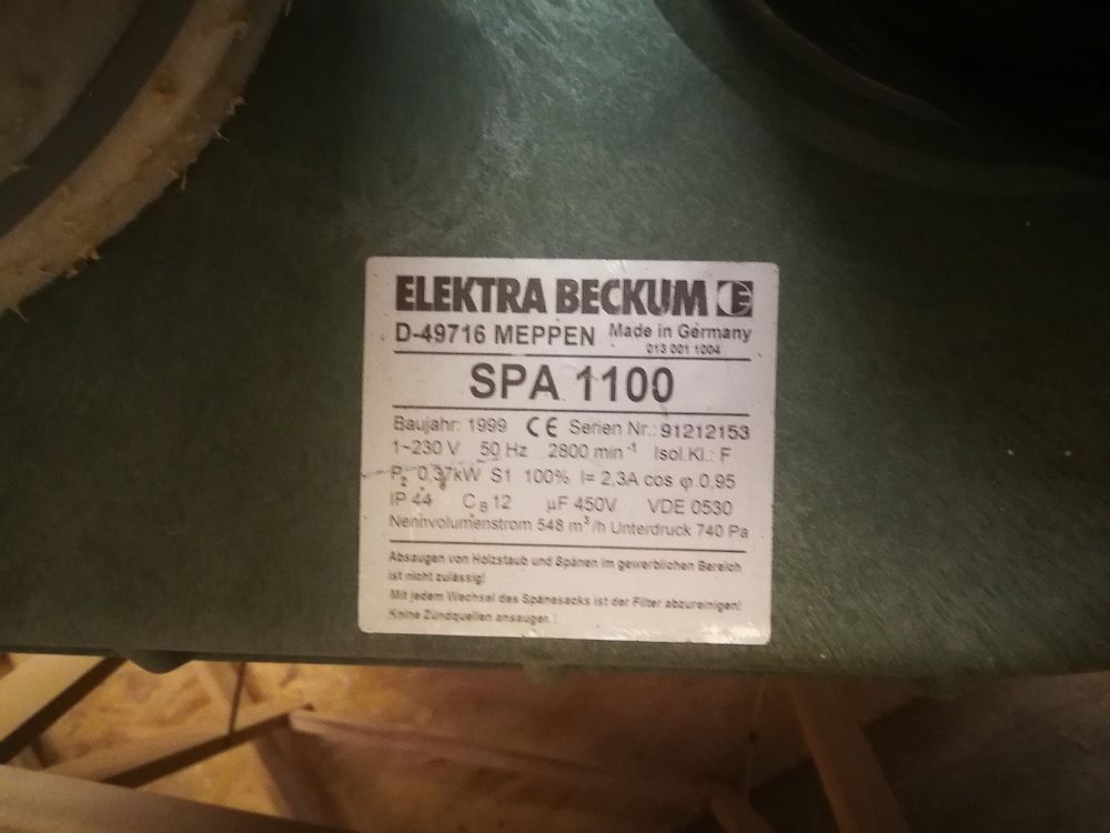 Späne Absaugung Elektra Beckum SPA1100 (Gebraucht) in Frutigen für CHF ...