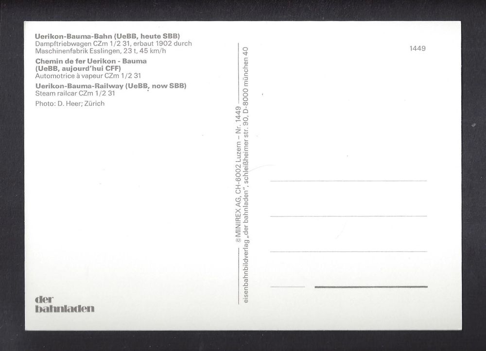 Uerikon-Bauma-Bahn Dampftriebwagen CZm 1/2 (31) (UeBB) 1902 (Neu ...