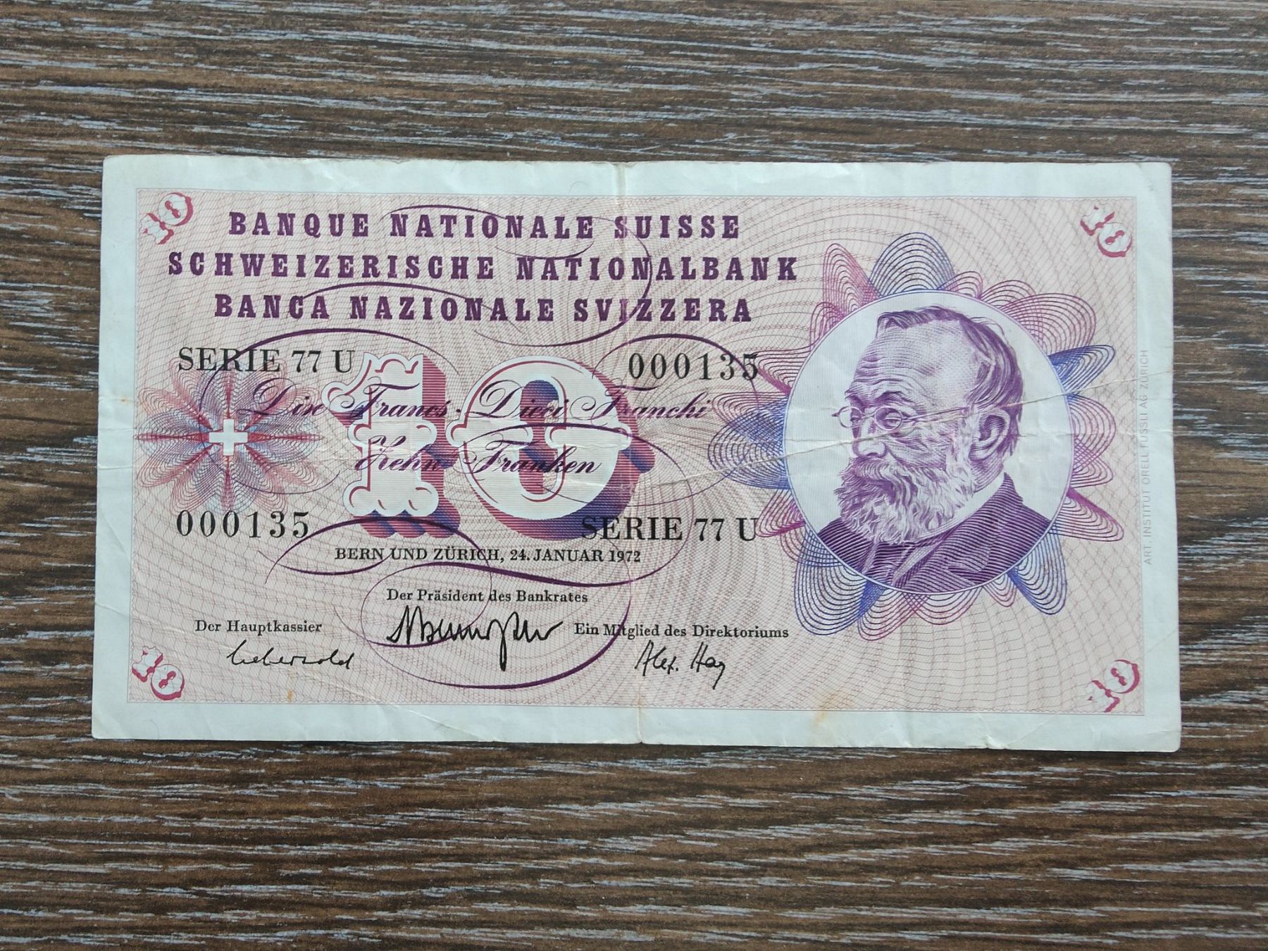 Schweiz 10 Franken 1972 / Nr. 000135 !!!!!!! (Gebraucht) in Flaach für CHF 2.5 – mit Lieferung ...