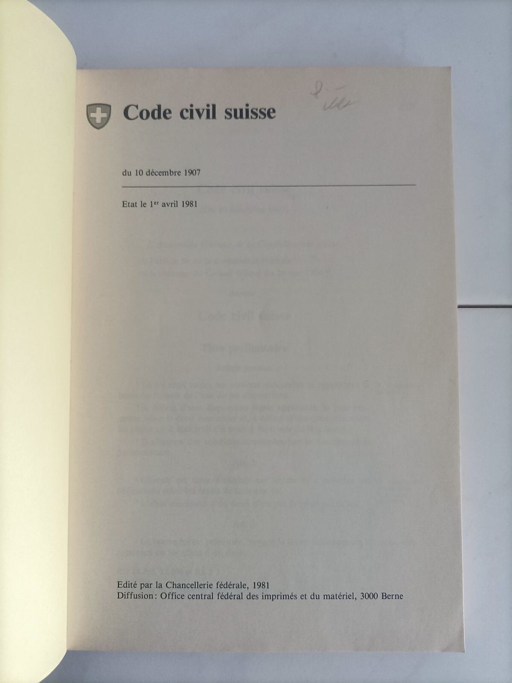 Code civil suisse 1/04/1981 (Gebraucht) in crans montana für CHF 5 ...