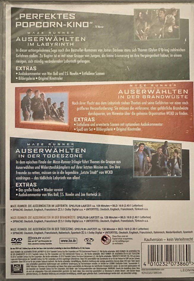 Maze Runner Triologie DVD Top Zustand (Gebraucht) in Beringen für CHF ...