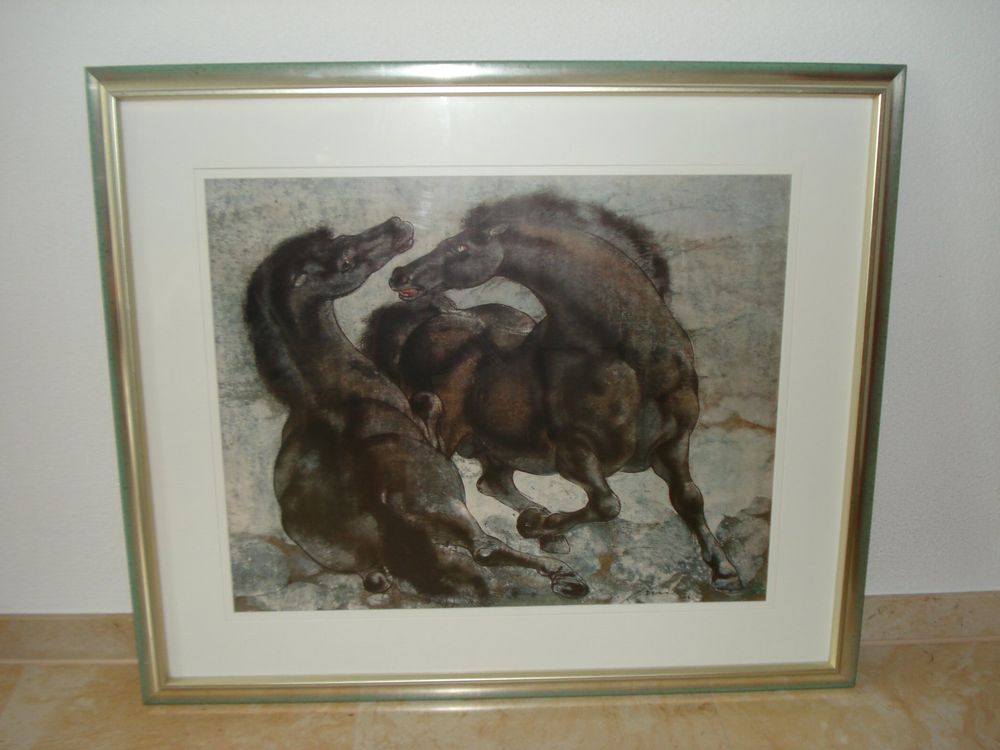 HANS ERNI 1956 GEMÄLDE MIT ZWEI KÄMPFENDEN PFERDEN (Gebraucht) in Zwingen für CHF 400 – nur ...