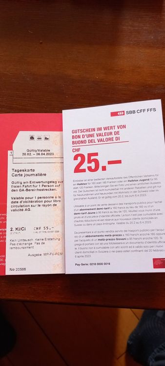 Carte journalière cff valable jusqu'àu 6 avril | Kaufen auf Ricardo