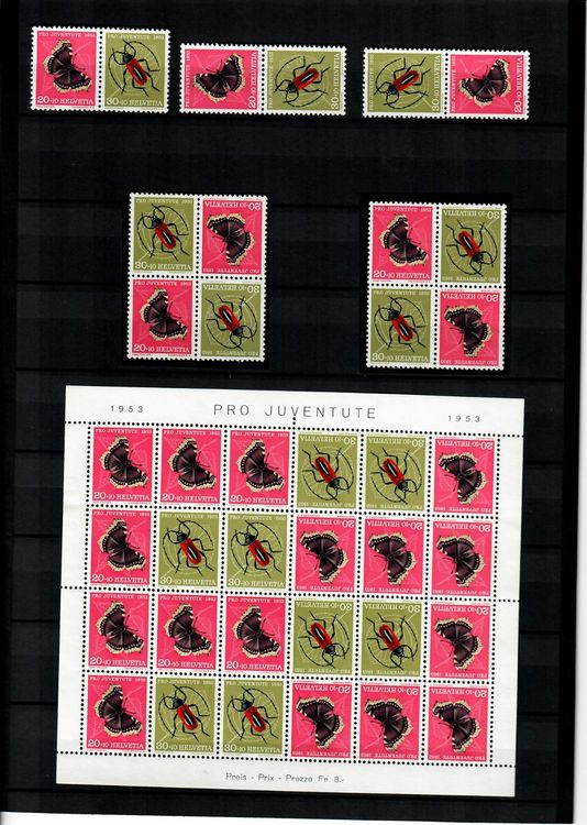 1953 Zusammenhängende Z39-Z41/II mit Kehrdruckbogen, ** (Neu (gemäss Beschreibung)) in Riehen ...