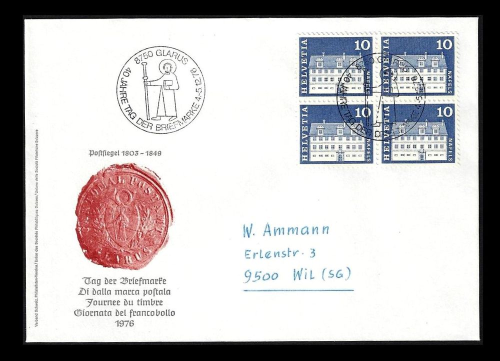 4 tolle Sonderbriefe zum Tag der Briefmarke 1976 in Glarus (Gebraucht ...