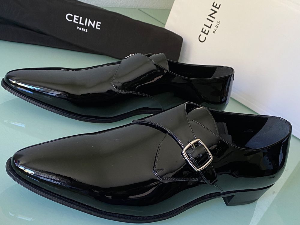 CELINE Jacno Single Monk Derbies Schwarz Leder Schuhe 44 NEU (Neu und ...
