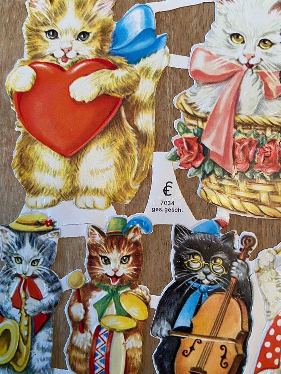 Oblaten Glanzbilder Nostalgie menschliche Katzen Katzenmusik (Neu und originalverpackt) in ...