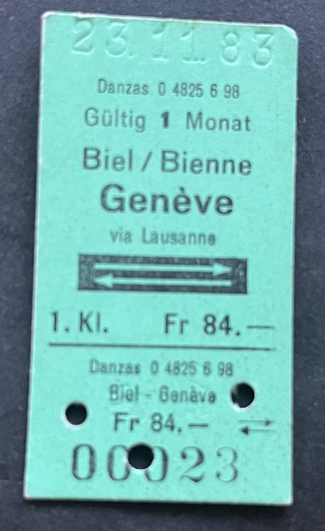 Danzas Billett/Biel / Bienne Genève via Lausanne /1.Klasse (Gebraucht) in Wabern für CHF 2.5 ...