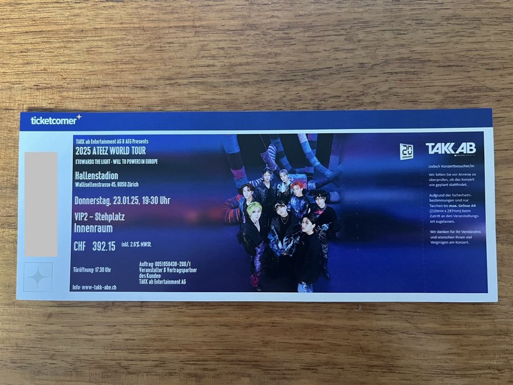 ATEEZ VIP2 ATINY VIP tickets für Zürich (23.01.25) (Neu (gemäss ...