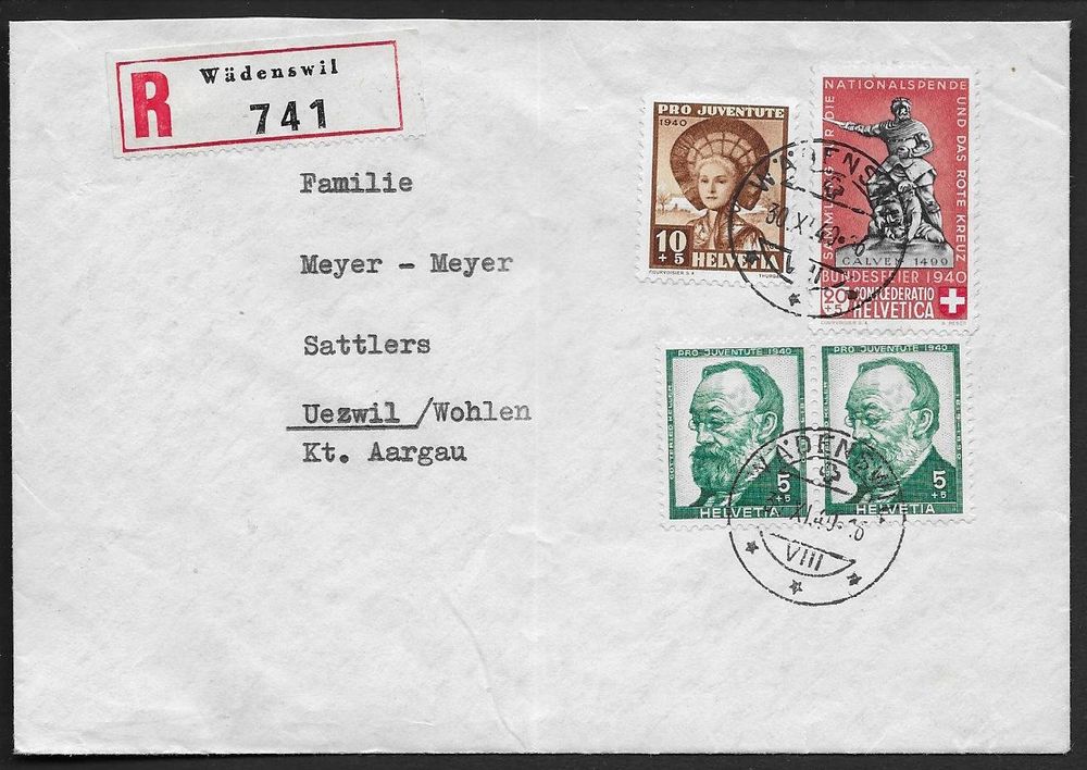 1940 R/FDC PJ o Wädenswi + BF 7 abgeänderter Sockel ab 1.- (Gebraucht) in Zürich für CHF 14 ...