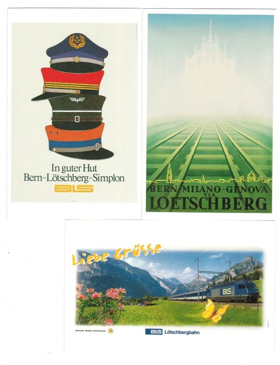 3 AK Bern-Lötschberg-Simplon-Bahn, historische Plakate (Neu (gemäss Beschreibung)) in Zürich für ...