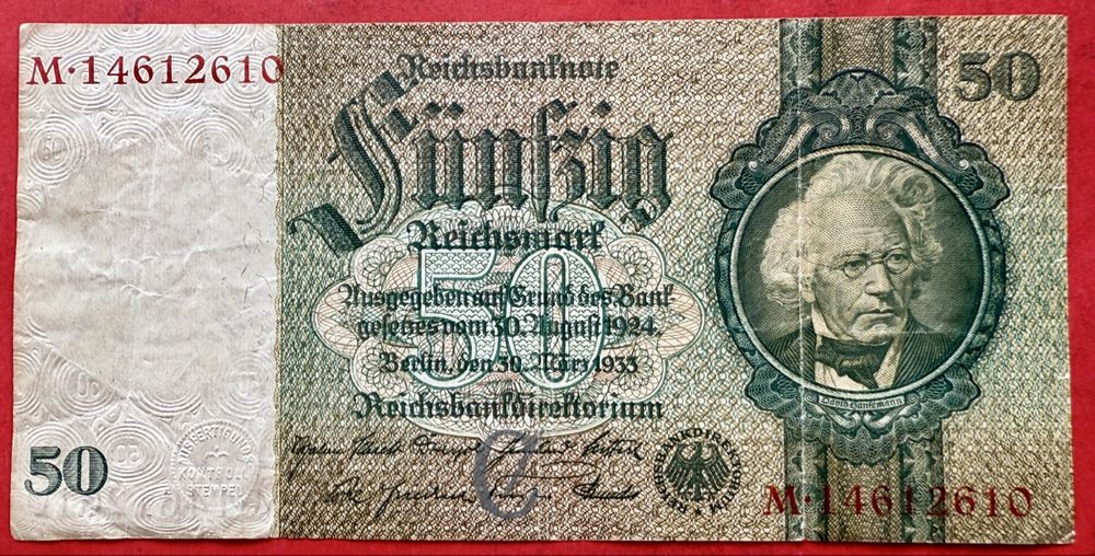 50 Reichsmark Banknote, 1933, Deutschland, Selten, Top Zusta (Gebraucht ...