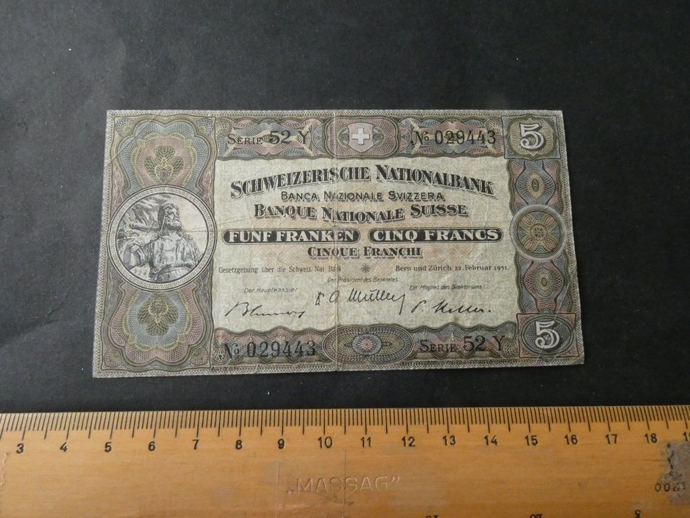 Schweiz 1951, 5 Franken (Gebraucht) in Hinterforst für CHF 9 – mit Lieferung auf Ricardo kaufen