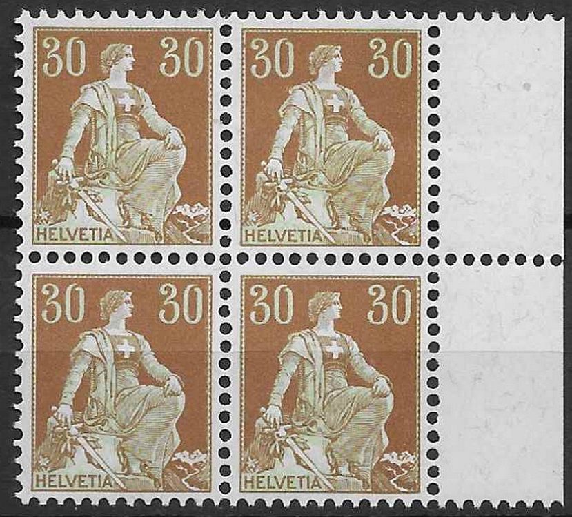 1908: Helvetia mit Schwert 30 Rp.Nr.110 Viererblock ** | Kaufen auf Ricardo
