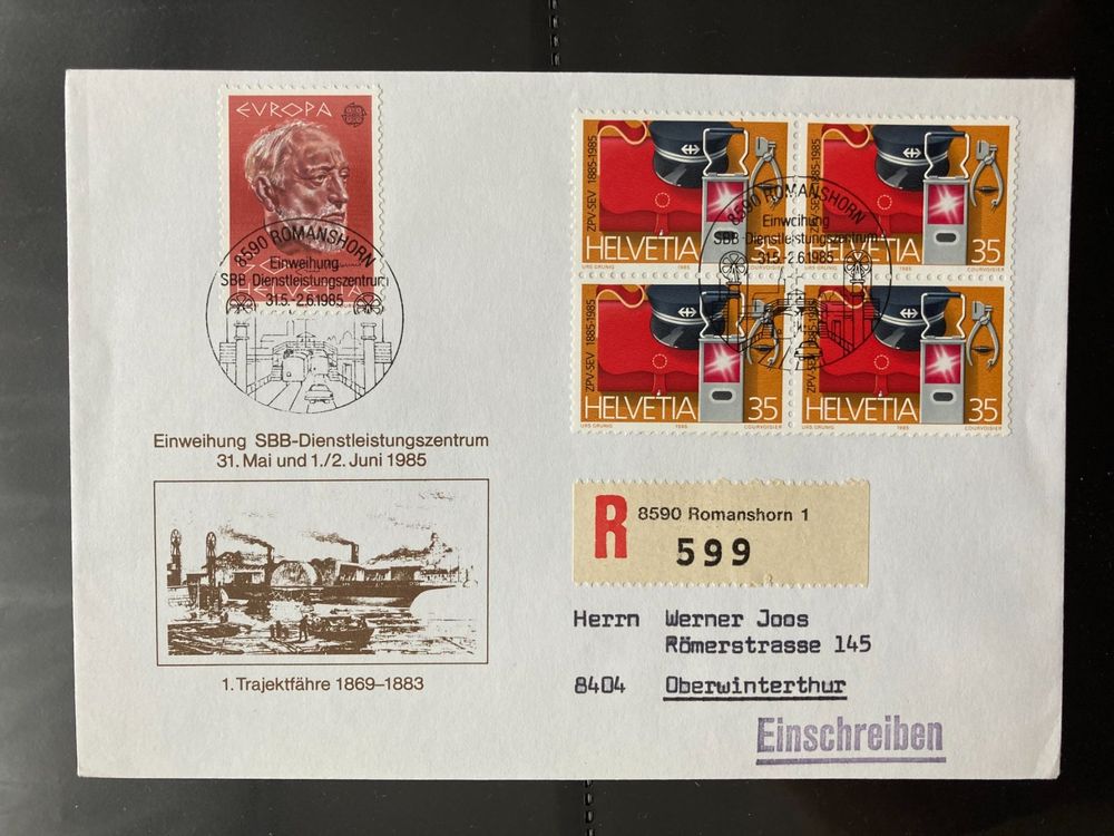 Schweiz 1985 R-Brief 4er-Block SBB Einweihung DLZ Romanshorn (Gebraucht) in Liestal für CHF 2 ...