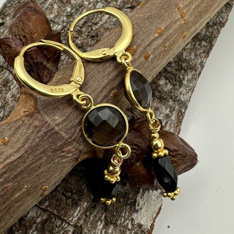 Silber gelbvergoldet Creolen mit Rauchquarz und Onyx (Neu (gemäss Beschreibung)) in Zürich für ...