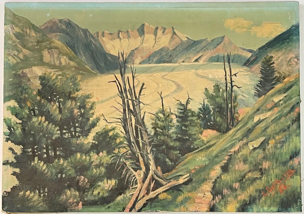 Alte Landschaft Gemälde Signiert R.Bettosini Datiert 52 | Kaufen auf Ricardo