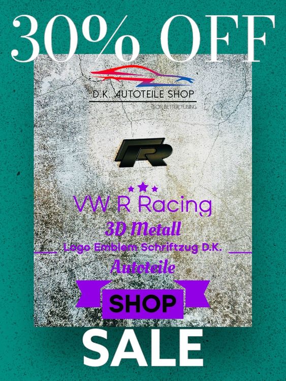 VW R Racing Schriftzug, Emblem, Logo 3D Metall Schwarzmatt | Acheter ...