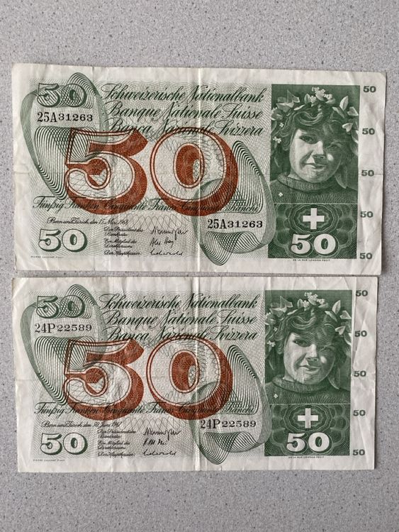 2 seltene 50 Franken Noten - Schweizer Nationalbank (Gebraucht) in ...