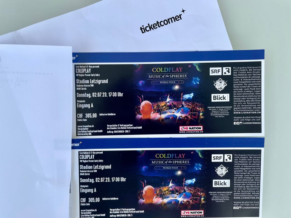 Coldplay 2x Tickets, Stehplätze, VIP Early Entry, 2.7.23 (Gebraucht) in ...