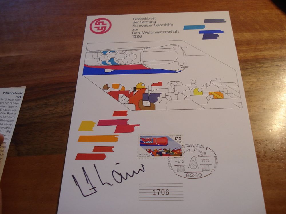 Gedenkblatt Bob-WM 1986, Schw. Sporthilfe, mit Autogramm (Gebraucht) in ...