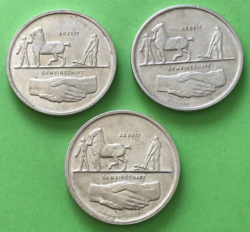 3 Schweizer Silber 5 Franken-Gedendkmünzen Landi Zürich 1939 (Gebraucht) in Zürich für CHF 67 ...