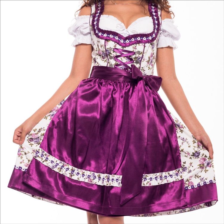 Dirndl in Grösse 44 violett geblümt, Kleid (Dirndl) Schürze (Neu ...