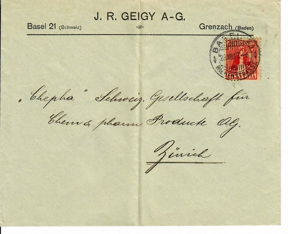 Brief,J.R. Geigy Basel 1917 (Gebraucht) in Hochdorf für CHF 20 – mit ...
