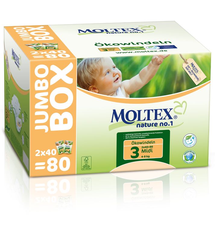 Ökowindel Moltex nature no.1 Windeln, Midi 4-9 kg, 80 Stück (Neu und ...
