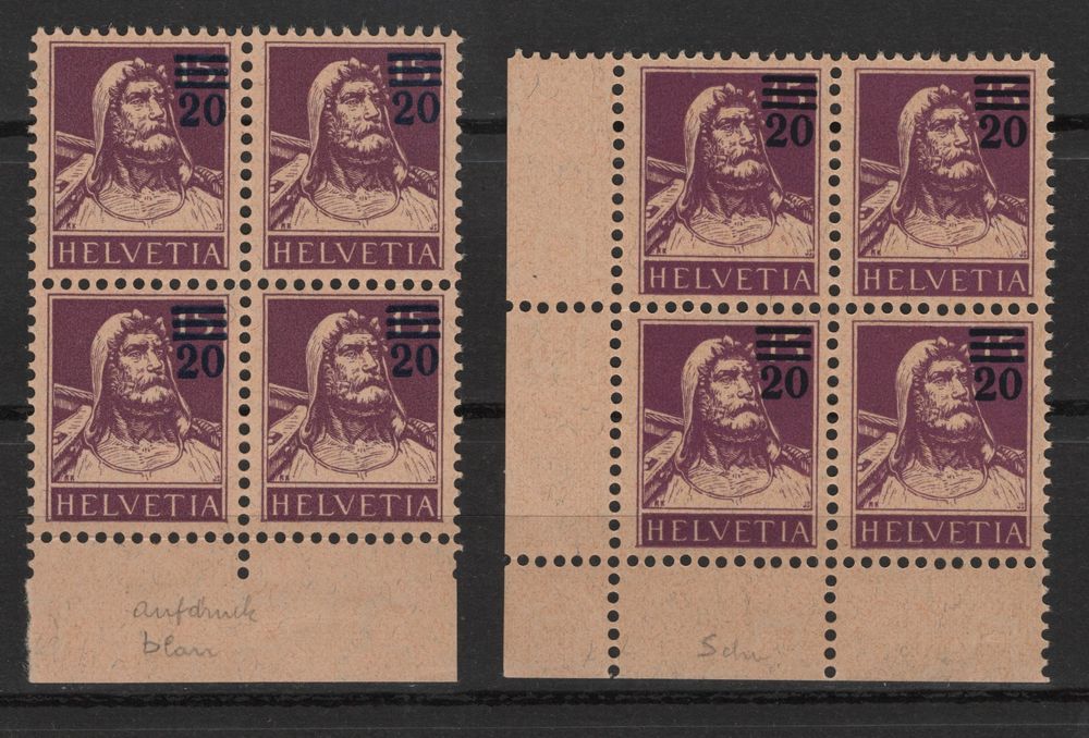 4er Blocks Tellbrustbild ZNr.150A blau und schwarz / ** (Gebraucht) in Oberdiessbach für CHF 10 ...