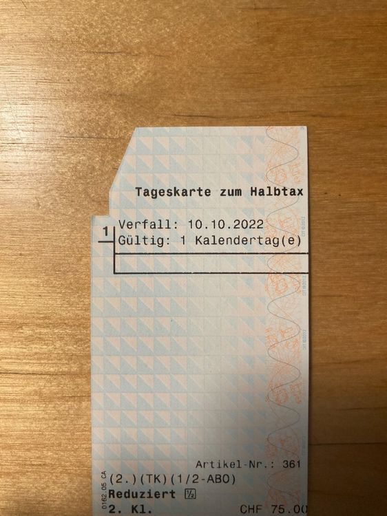 1x Tageskarte zum Halbtax SBB (Gebraucht) in für CHF 57 – mit Lieferung ...